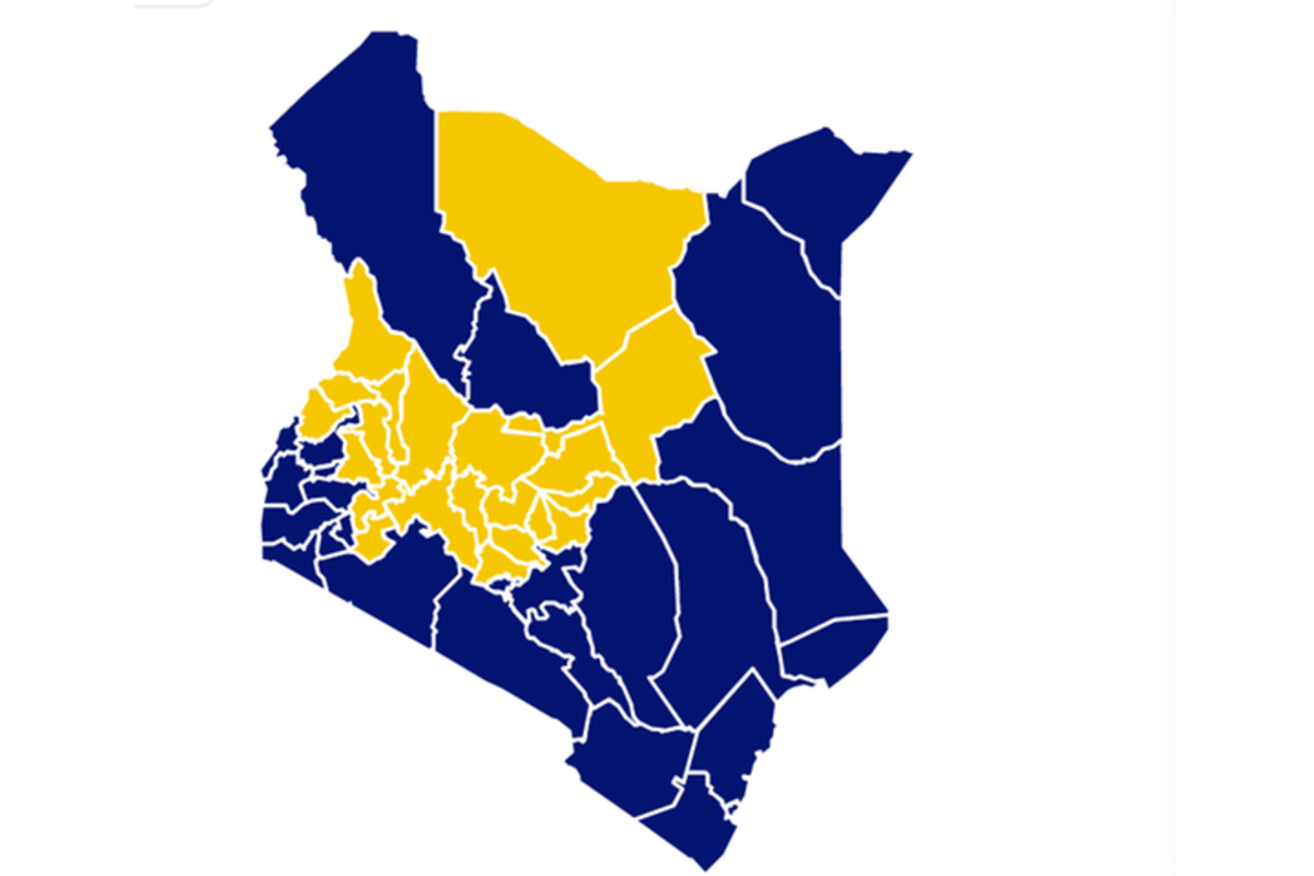 Unique map as Azimio, UDA paint Kenya blue and yellow | The Citizen